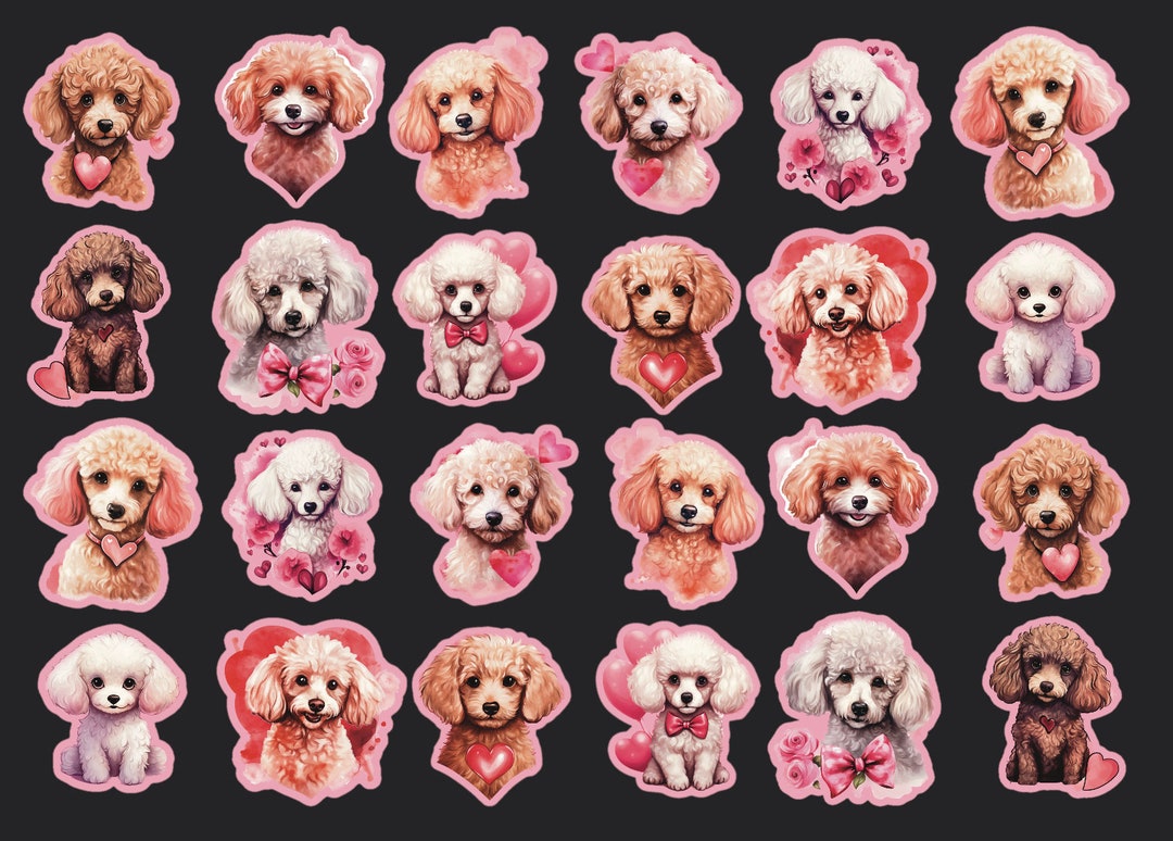 Poodle Stickers, Set of 24 Stickers, Journal Sticker, Valentine Sticker ...