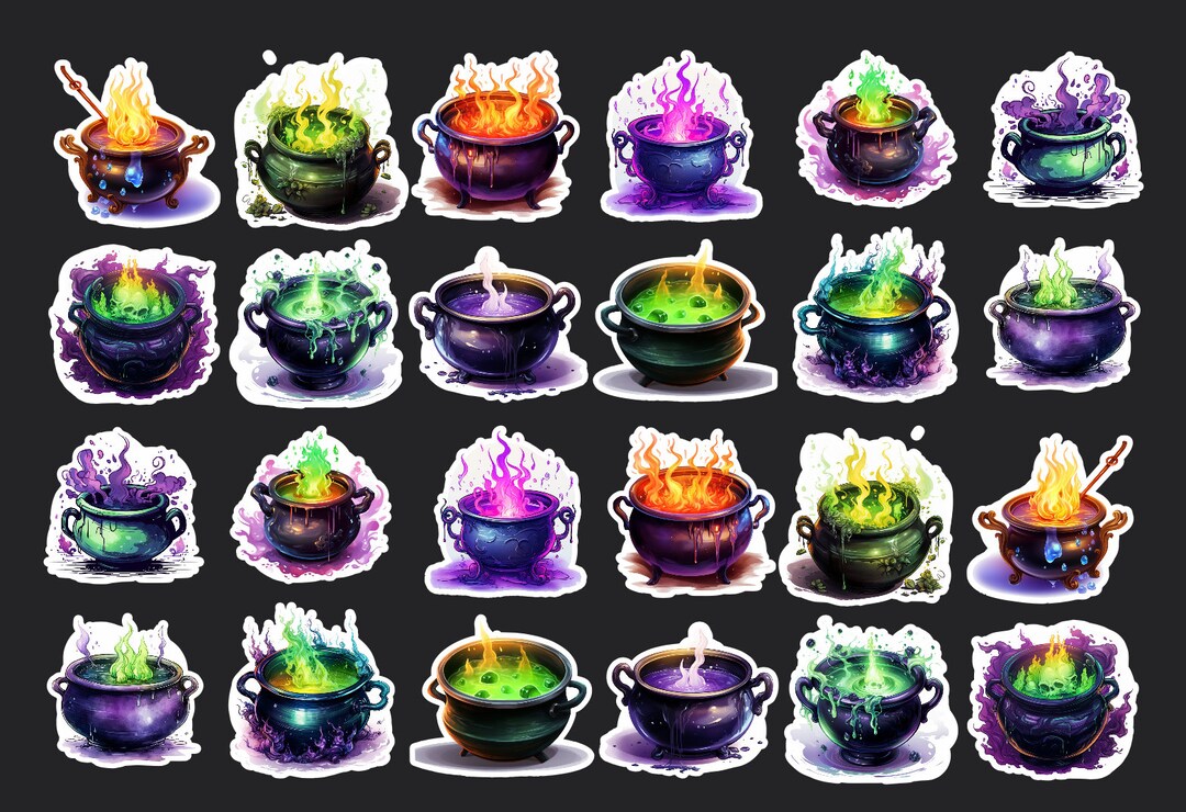 Cauldron Stickers, Set 24 Stickers, Die Cut Stickers, Haunted Sticker ...