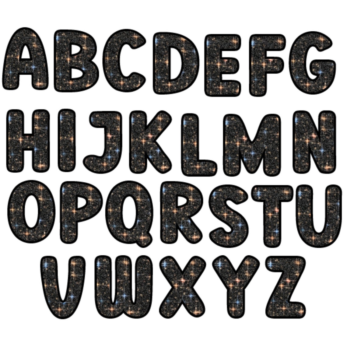 Black Glitter Bubble Letters PNG With Doodle Outline Dark - Etsy