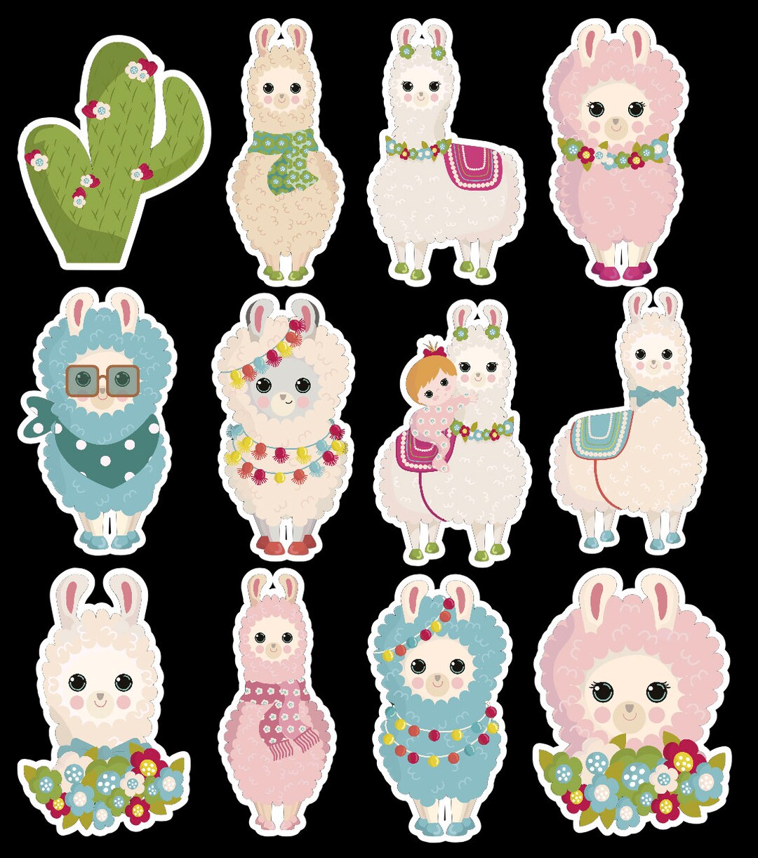 Pastel Llama Set of 24 Stickers, Sticker, Journal Sticker, Die Cut ...