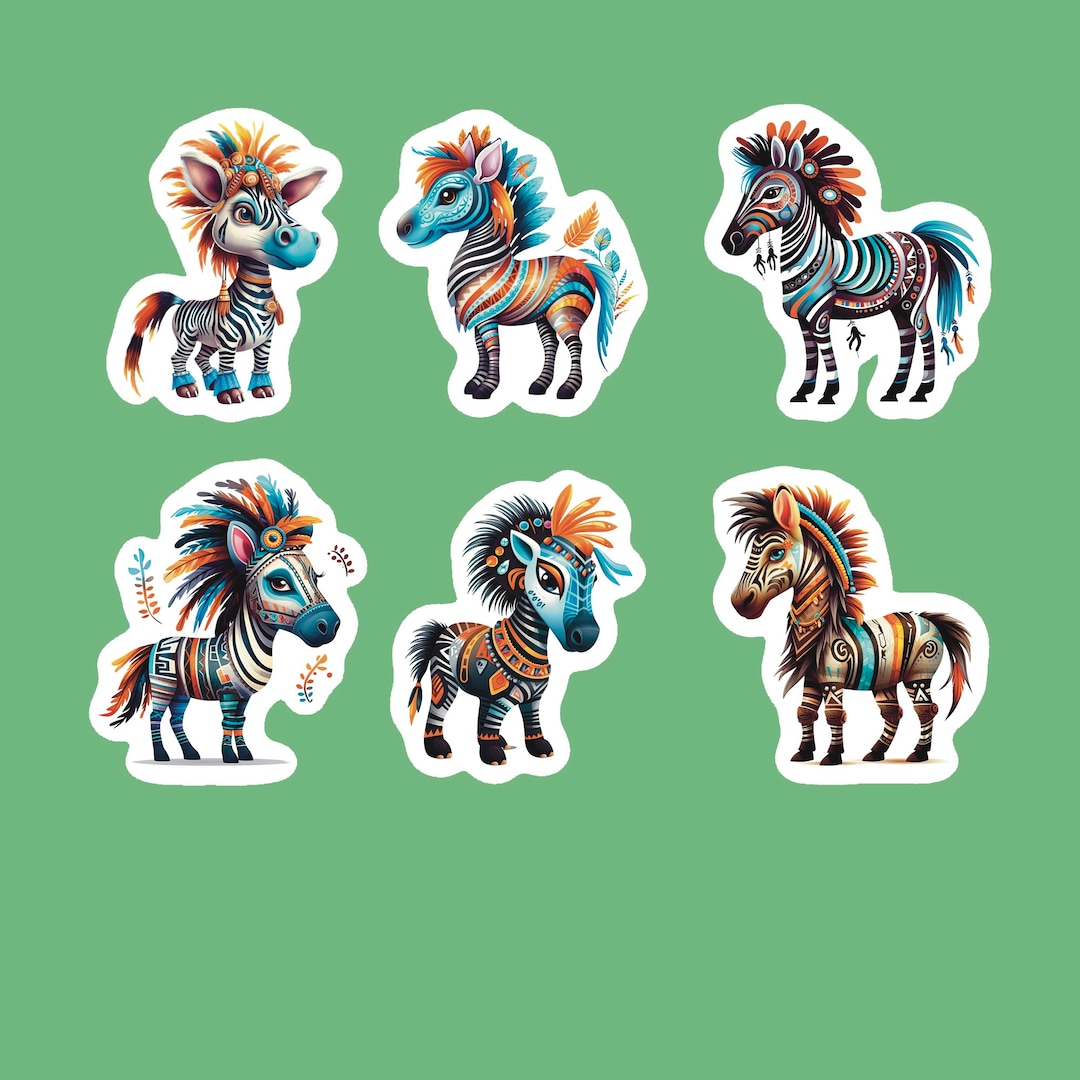 Boho Zebra Stickers, Set of 18 Stickers, Adorable Baby Zebra Sticker ...