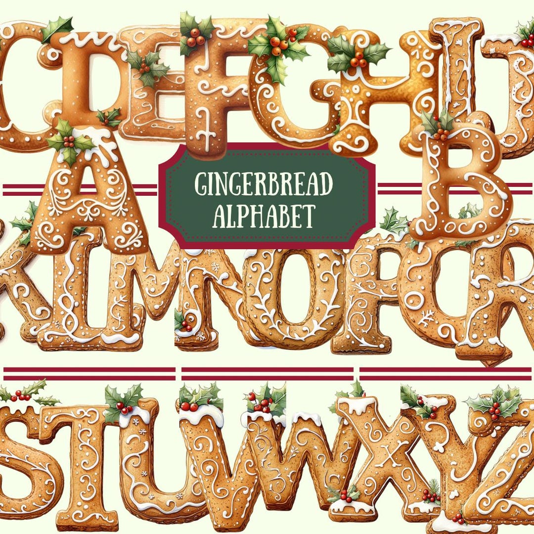 26 PNG Christmas Clipart | Cute Gingerbread Alphabet | Digital Download ...