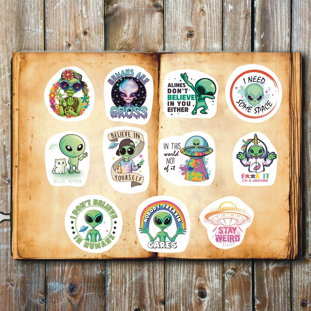 Alien Sayings Stickers, Set of 22 Stickers, Journal Sticker, Die Cut ...