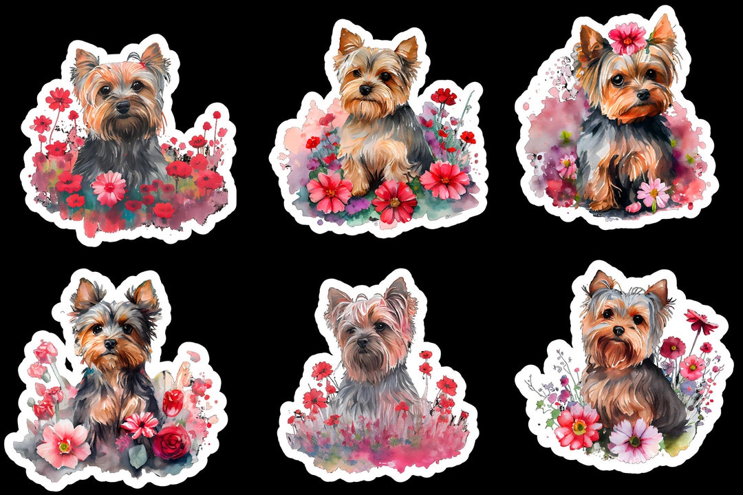 Red Rose Yorkie Stickers, Set of 24 Stickers, Sticker, Journal Sticker ...