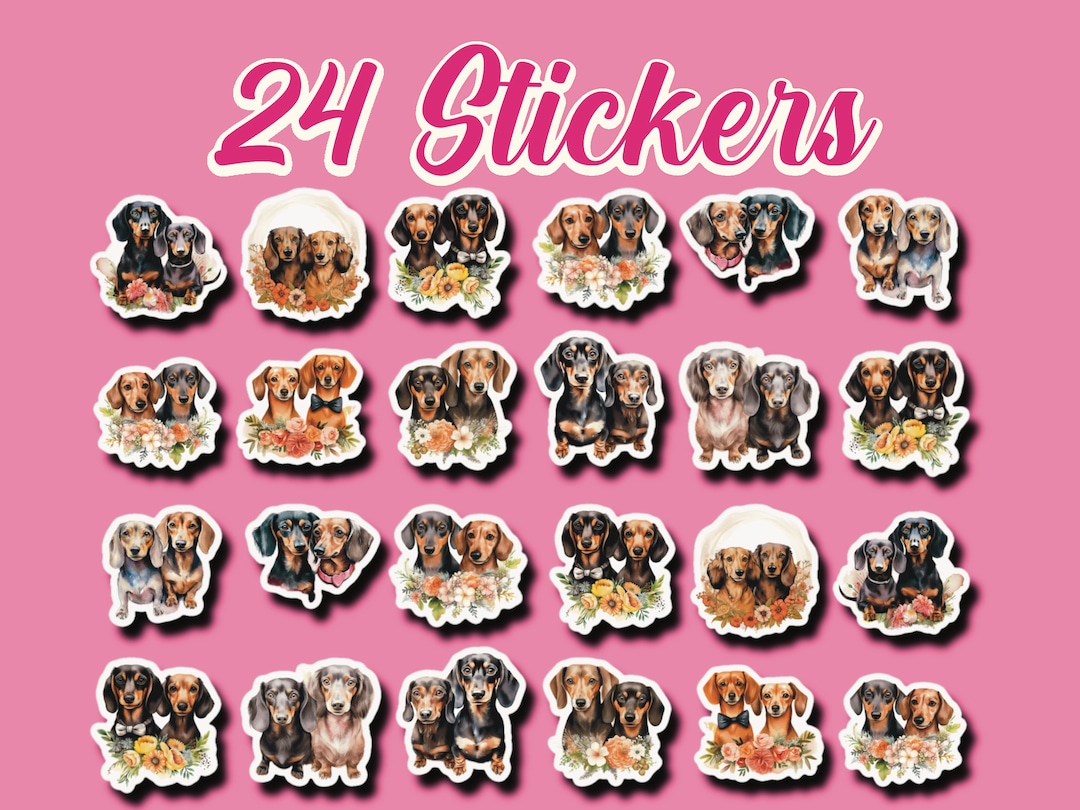 Weenie Dog Stickers, Set 24 Stickers, Love Stickers, Couple Sticker ...