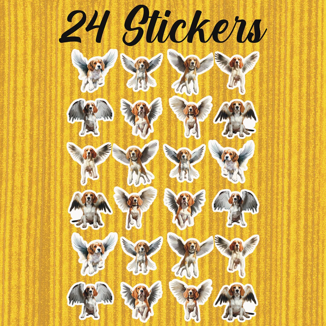 Beagle Angel Stickers, Set of 24 Stickers, Heaven Stickers, Angel Wing ...