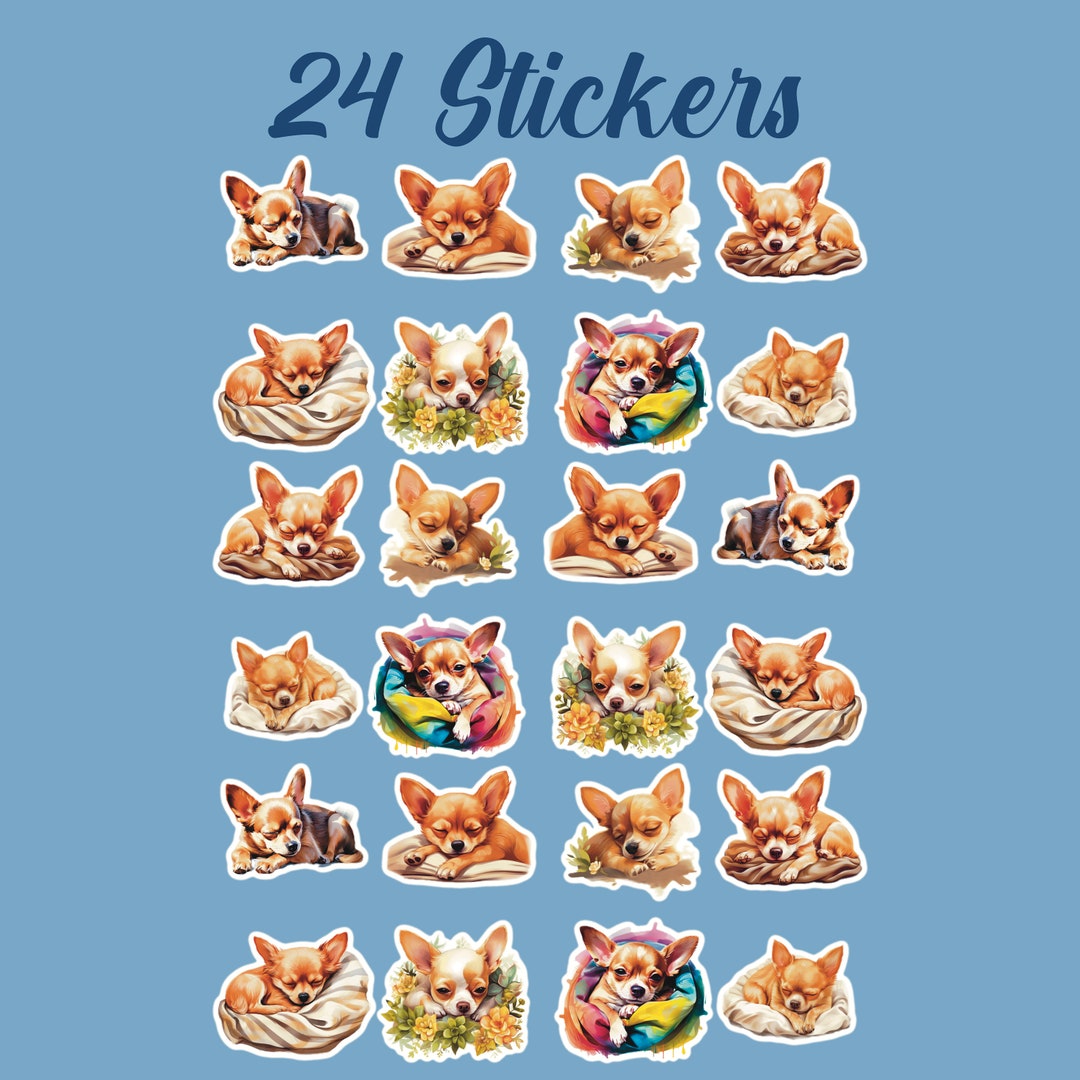 Chihuahua Stickers, Set of 24 Stickers, Sleeping Sticker, Dog Sticker ...