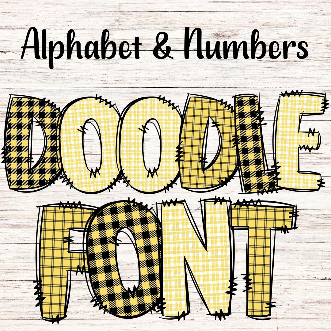 Yellow Plaid Doodle Letters PNG With Doodle Outline, Clipart Alphabet ...