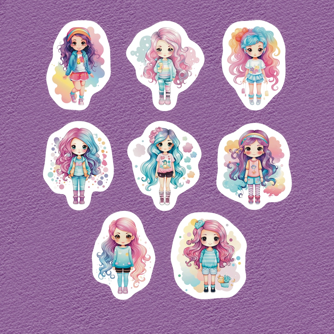 Anime Girl Stickers, Set of 24 Stickers, Colorful Girl Stickers ...