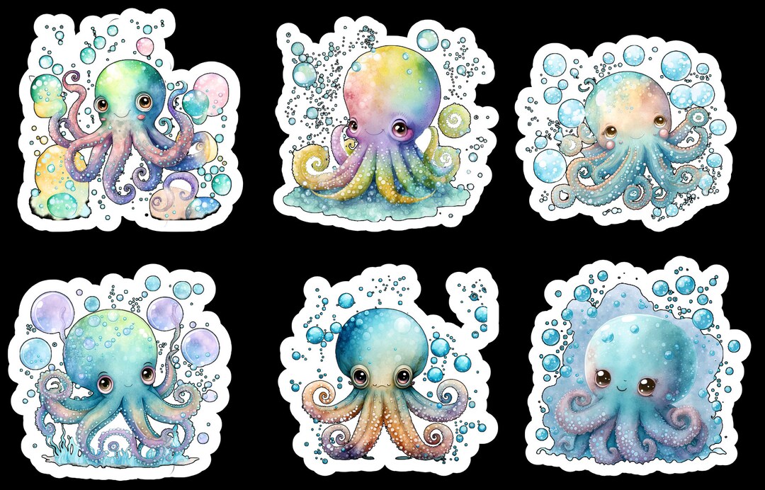 Octopus, Set of 24 Stickers, Sticker, Journal Sticker, Die Cut Stickers ...