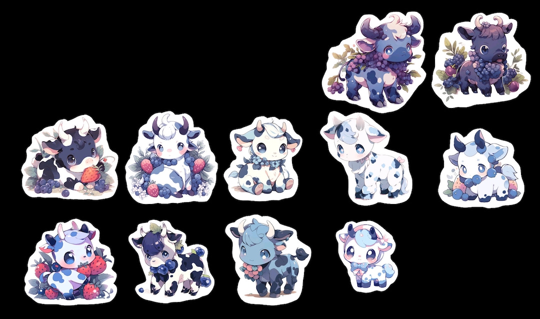 Anime Blueberry Cows , Set 22 Stickers, Sticker, Die Cut Sticker ...