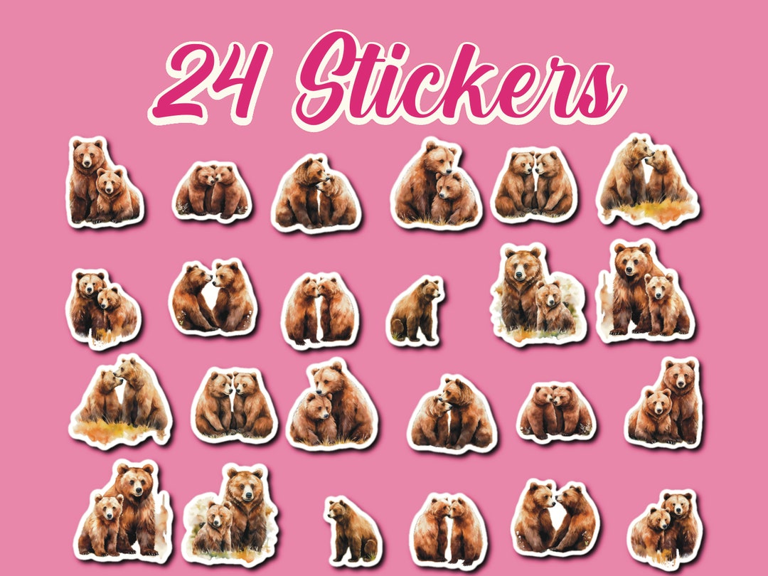 Bear Stickers, Set of 24 Stickers, Love Stickers, Couple Sticker ...
