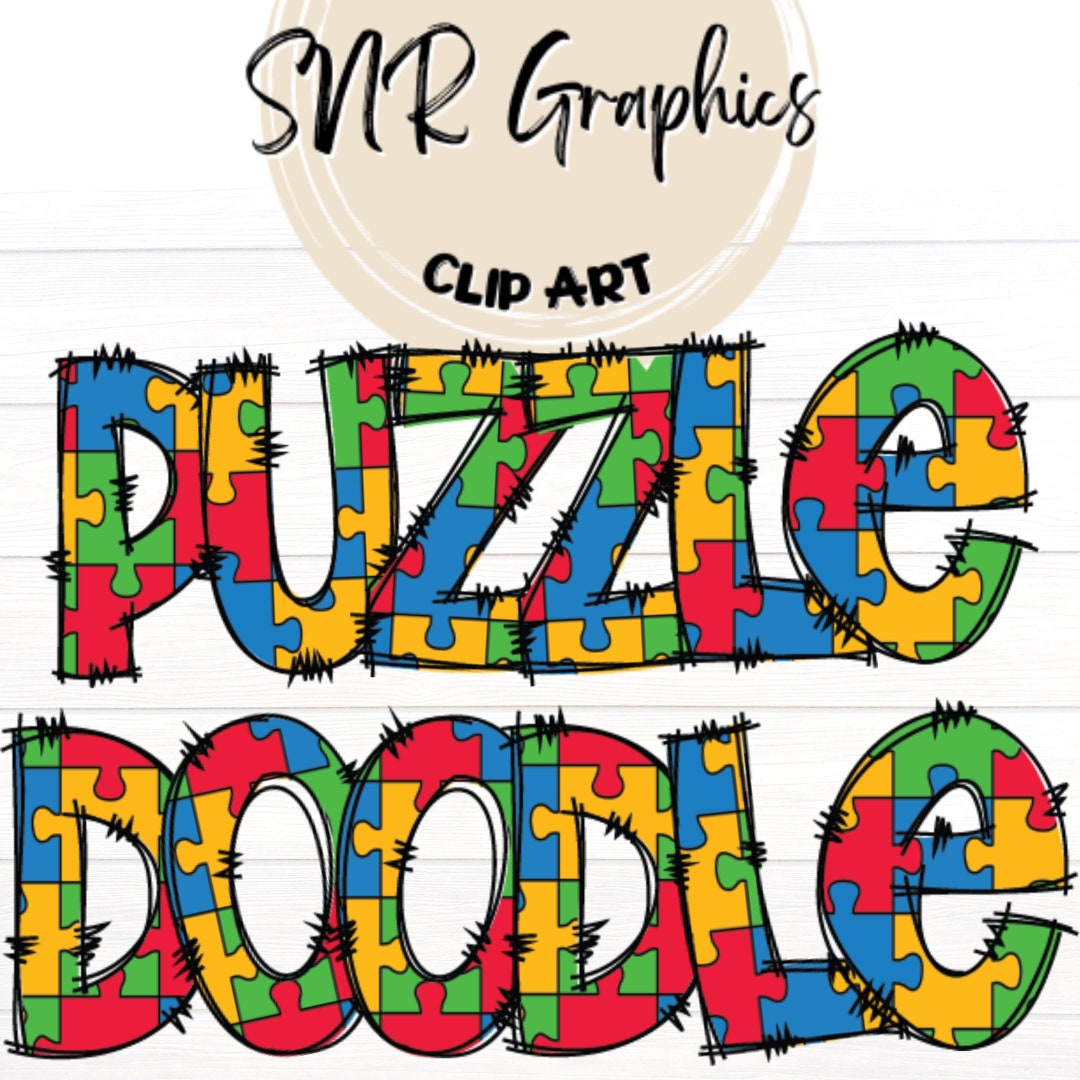 Autism Awareness Puzzle Doodle Font, Alphabet Number PNG (digital ...