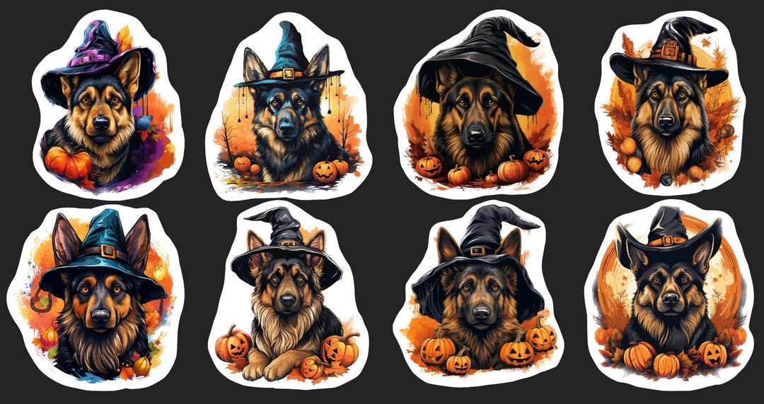Halloween German Shepherd Stickers, Set 24 Stickers, Dog Sticker ...