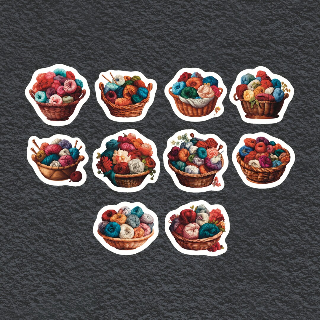 Yarn in Basket Stickers, Set of 20 Stickers, Crochet Stickers, Yarn ...