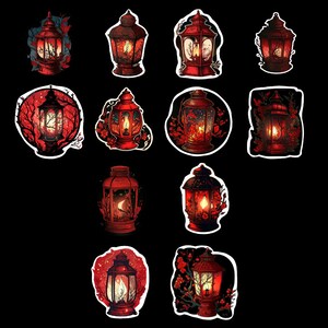 Whimsical Red Lantern Stickers, Set of 24 Sticker, Sticker, Journal ...