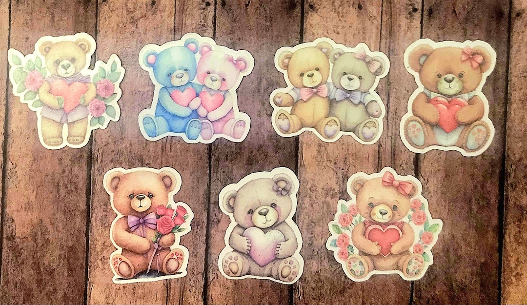 Teddy Bear Set of 7 Magnets, Magnet, Valentine's Bear, Fuzzy Bear, Love ...
