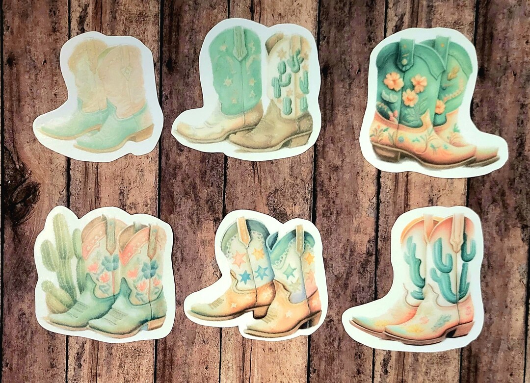 Boho Cowboy Boot Stickers, Set of 24 Stickers, Sticker, Journal Sticker ...