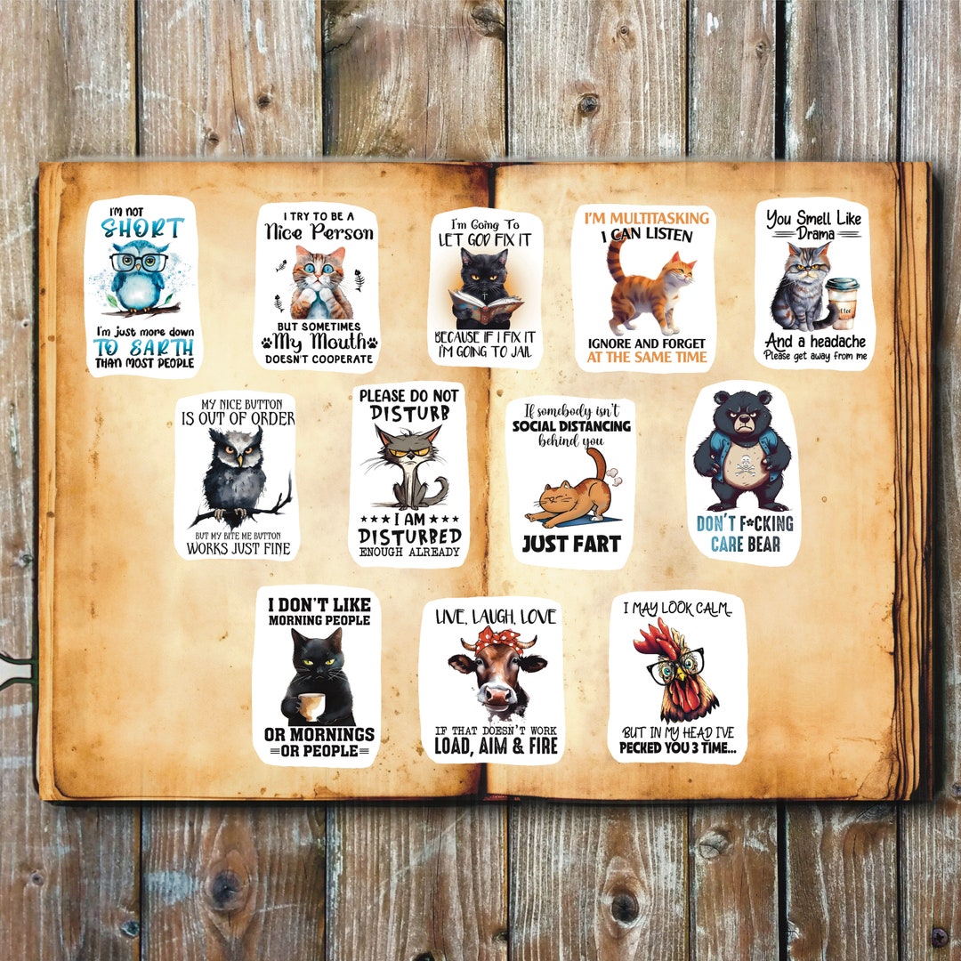 Funny Animal Saying Stickers, Set of 24 Stickers, Journal Sticker, Die ...