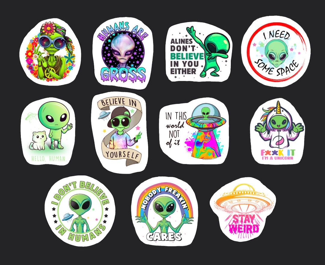 Alien Sayings Stickers, Set of 22 Stickers, Journal Sticker, Die Cut ...