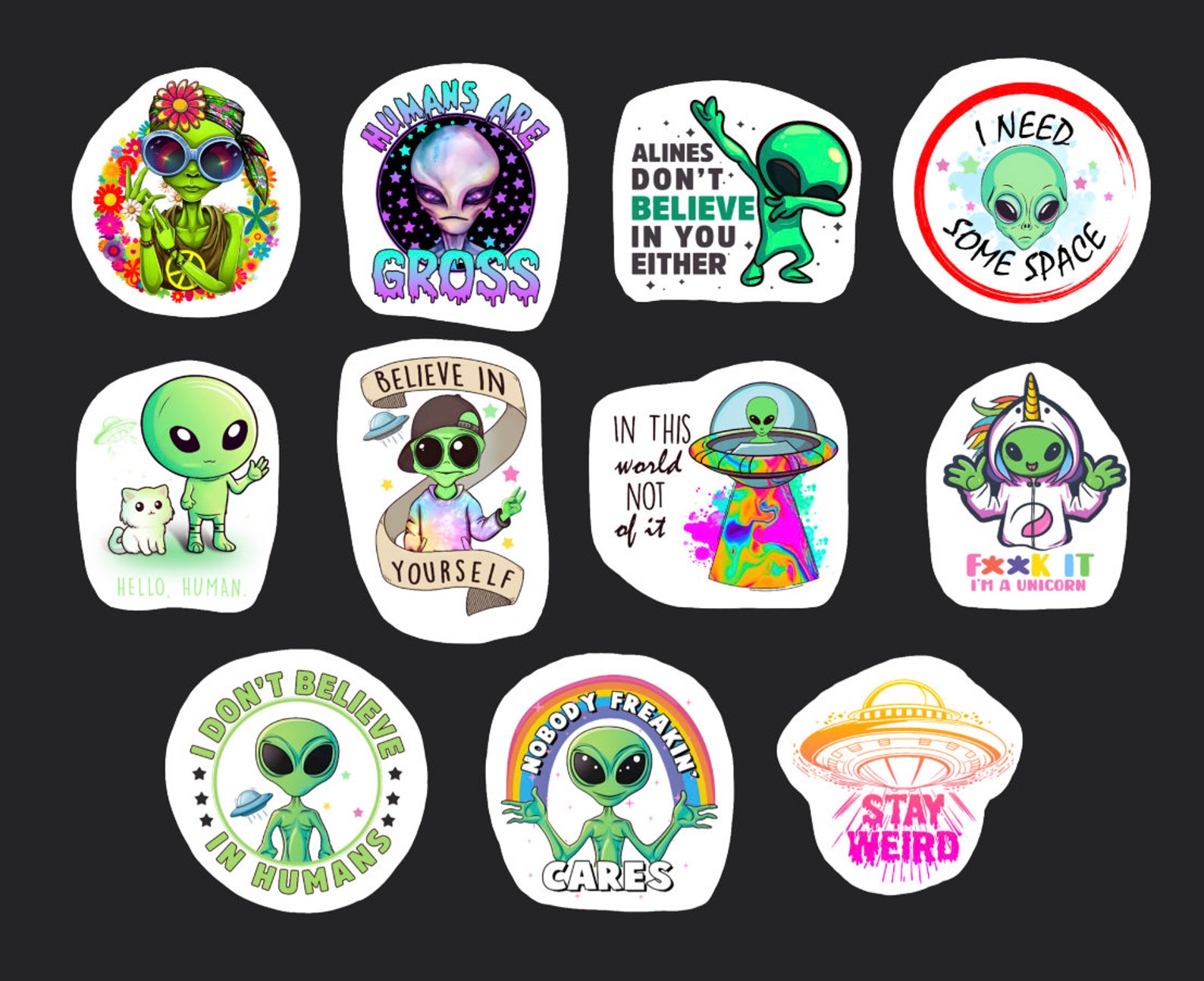Alien Sayings Stickers, Set of 22 Stickers, Journal Sticker, Die Cut ...