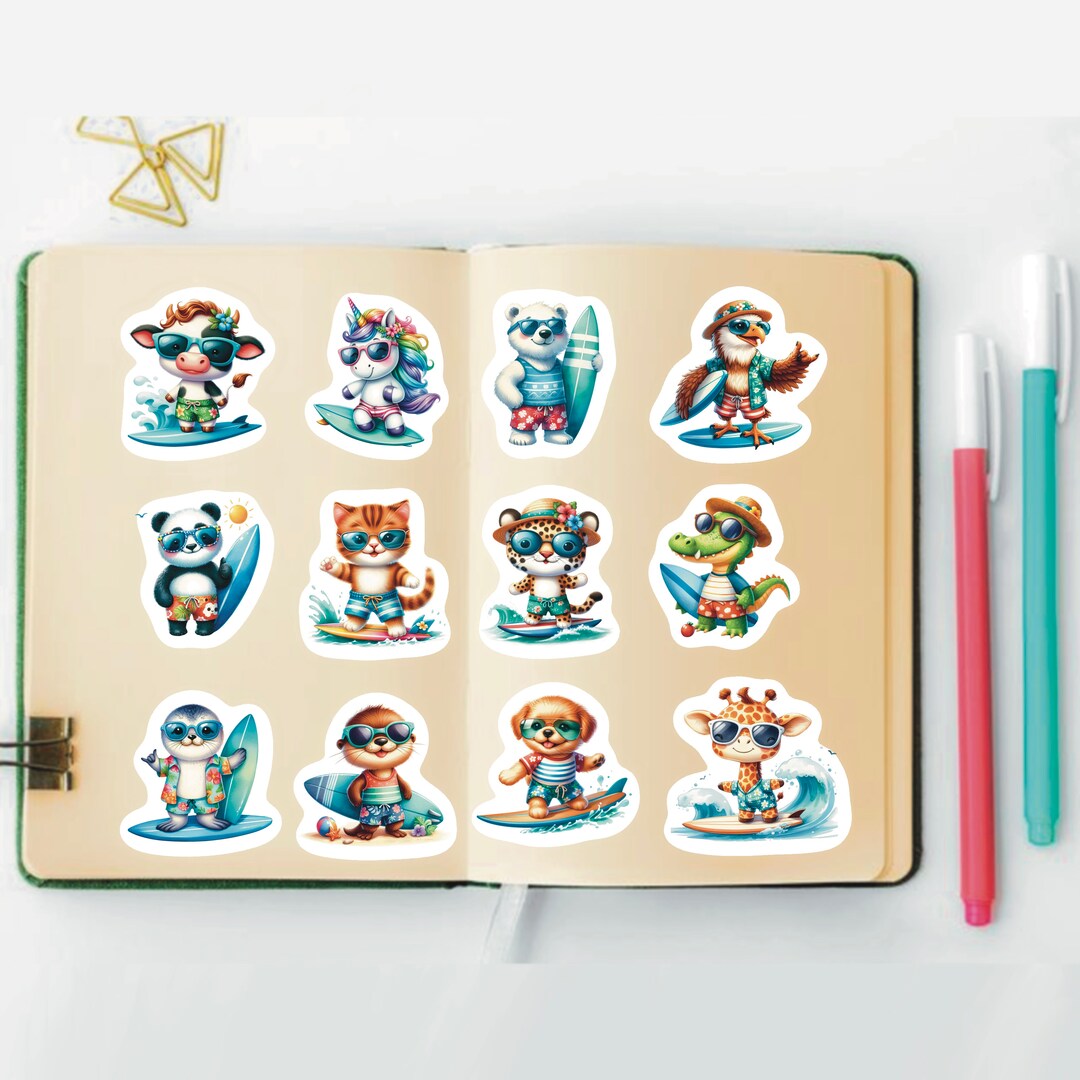 Surf Animal Stickers, Set 24 Stickers, Ocean Sticker, Beach Stickers ...