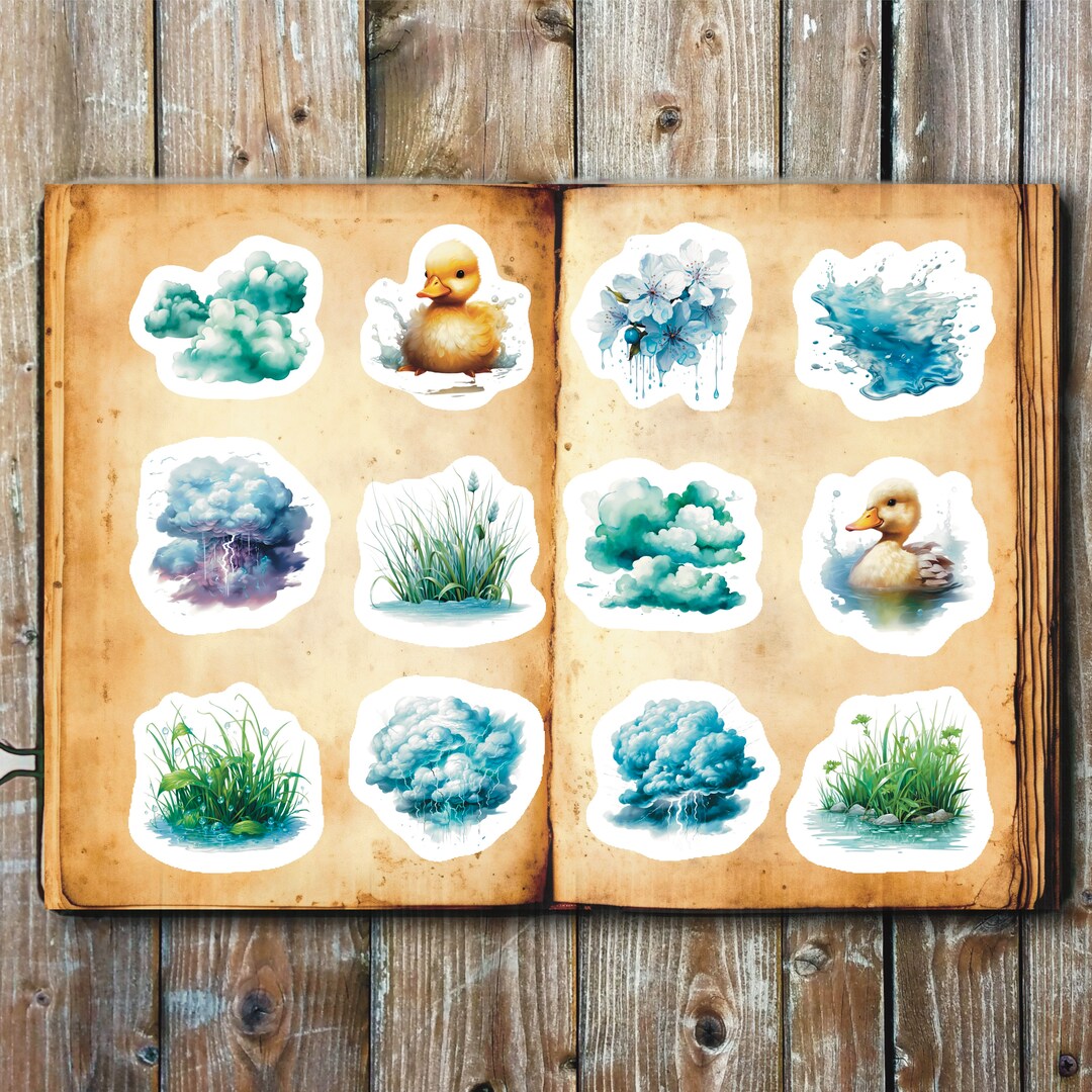 Rainy Day Stickers, Set of 24 Stickers, Rain Stickers, Cloud Stickers ...
