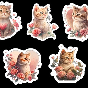 Valentine Cats, Set of 20 Stickers, Sticker, Journal Sticker, Die Cut ...