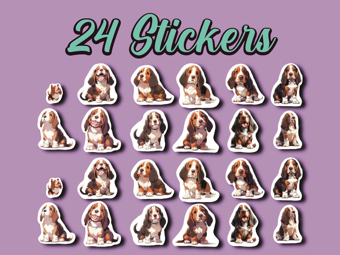 Anime Basset Hound Dog Stickers, Set of 24 Stickers, Journal Sticker ...
