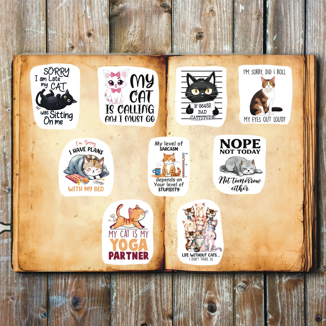 Cat Sayings, Set of 18 Stickers, Journal Sticker, Die Cut Stickers ...