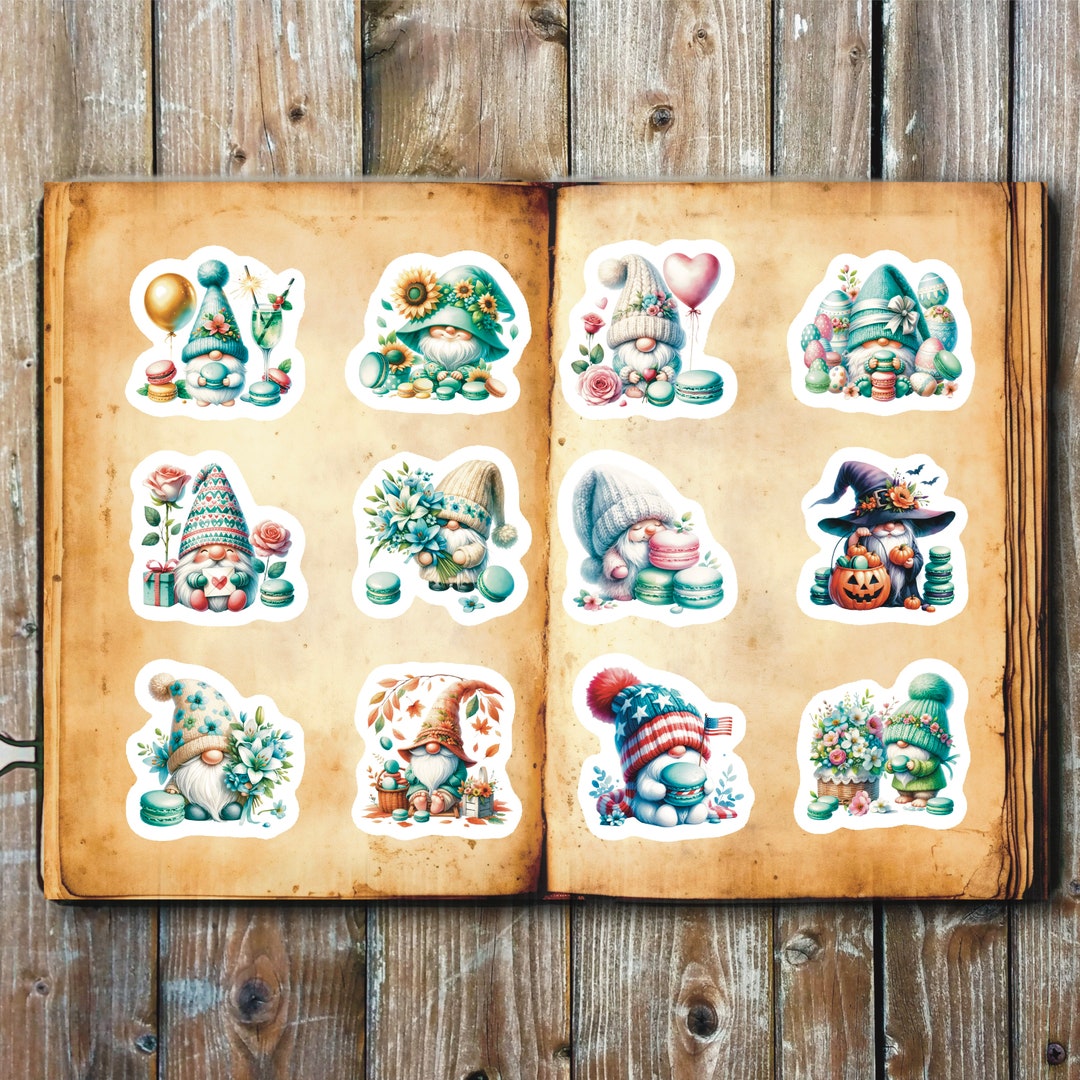 Macaroon Gnome Stickers, Set of 24 Stickers, Mint Green Gnome Stickers ...