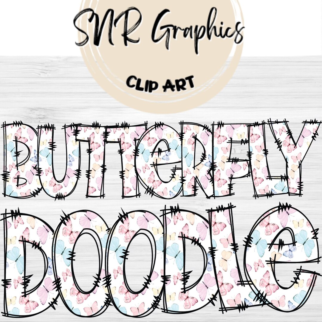 Pastel Butterfly Doodle Letters PNG With Doodle Outline, Spring Font ...