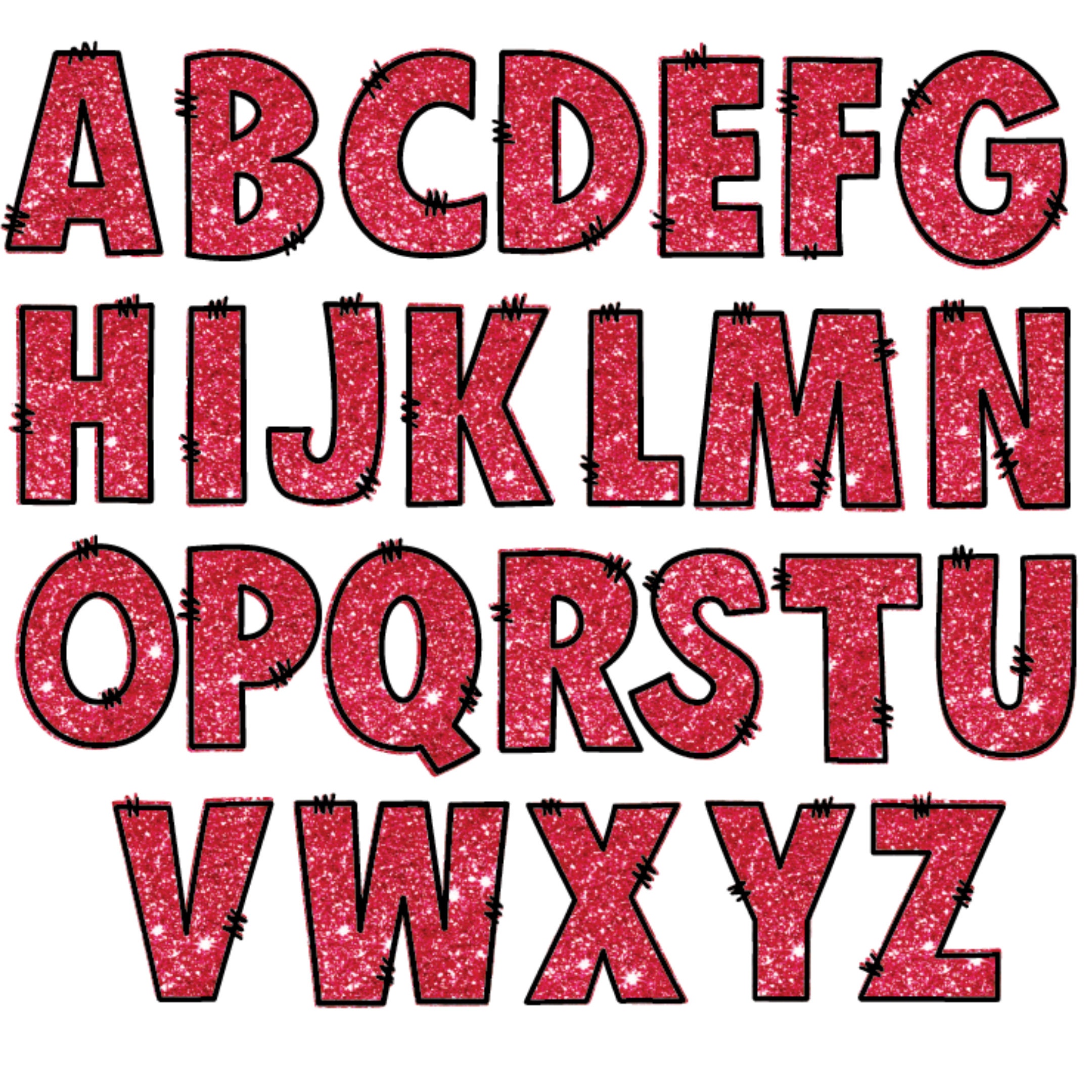 Red Glitter Doodle Letters PNG With Doodle Outline Sparkle - Etsy