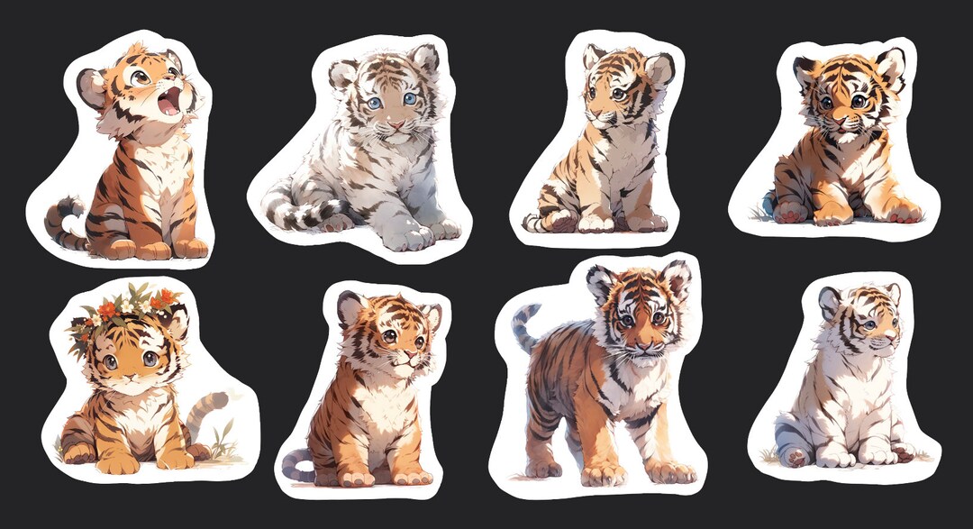 Anime Tiger Cub Sticker Set 24 Stickers Journal Sticker Die - Etsy