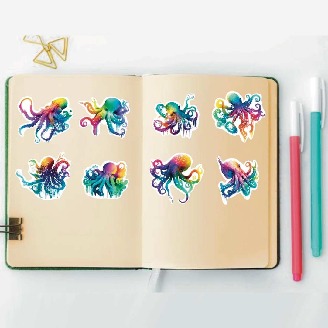 Octopus Tie Dye, Set of 24 Stickers, Sticker, Journal Sticker, Die Cut ...