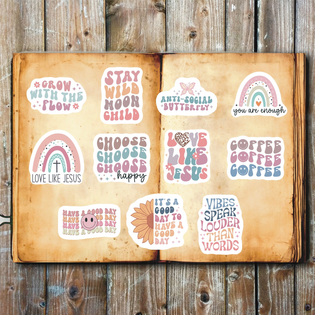 Happy Saying Stickers, Set of 22 Stickers, Good Vibe Stickers, Jesus ...