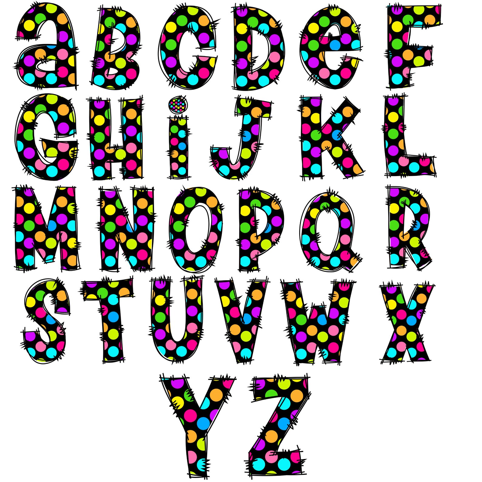 Neon Polka Dot Doodle Letter PNG With Doodle Outline 80's - Etsy