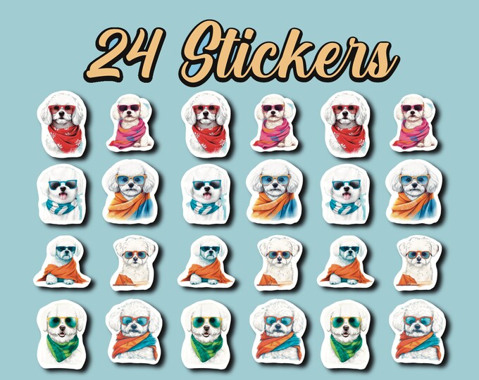 Maltese at the Beach, Set of 24 Stickers, Sticker, Journal Sticker, Die ...