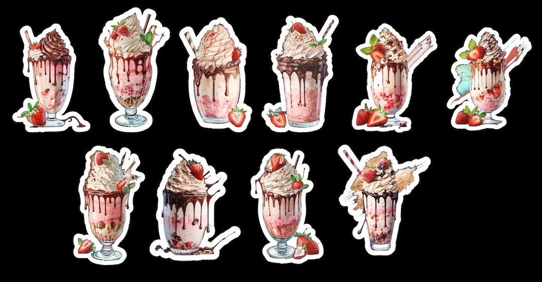 Strawberry Milkshake Stickers, Set of 20 Stickers, Sticker, Journal ...