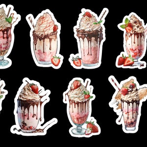Strawberry Milkshake Stickers, Set of 20 Stickers, Sticker, Journal ...