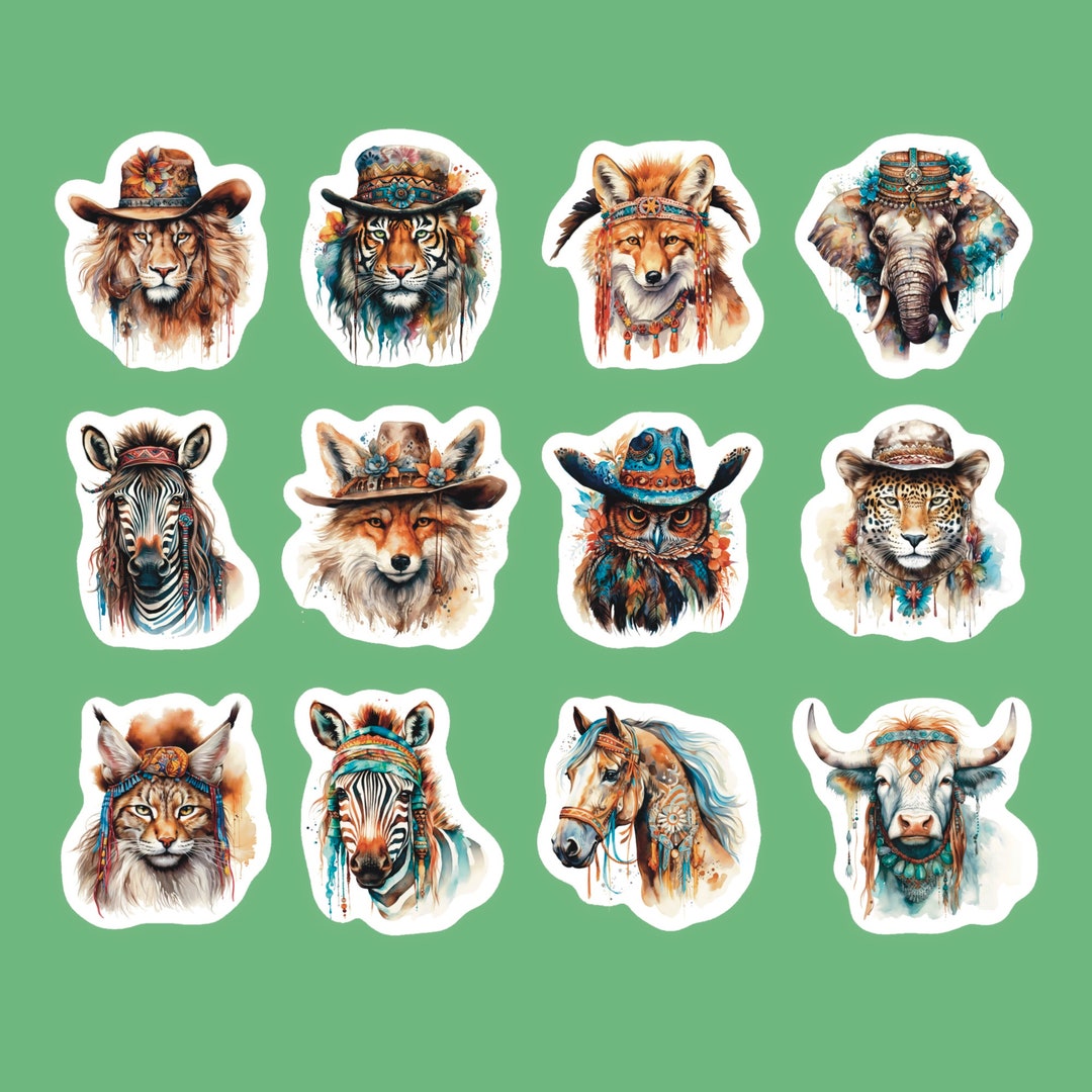 Western Jungle Animal Stickers, Set of 24 Stickers, Western Sticker ...