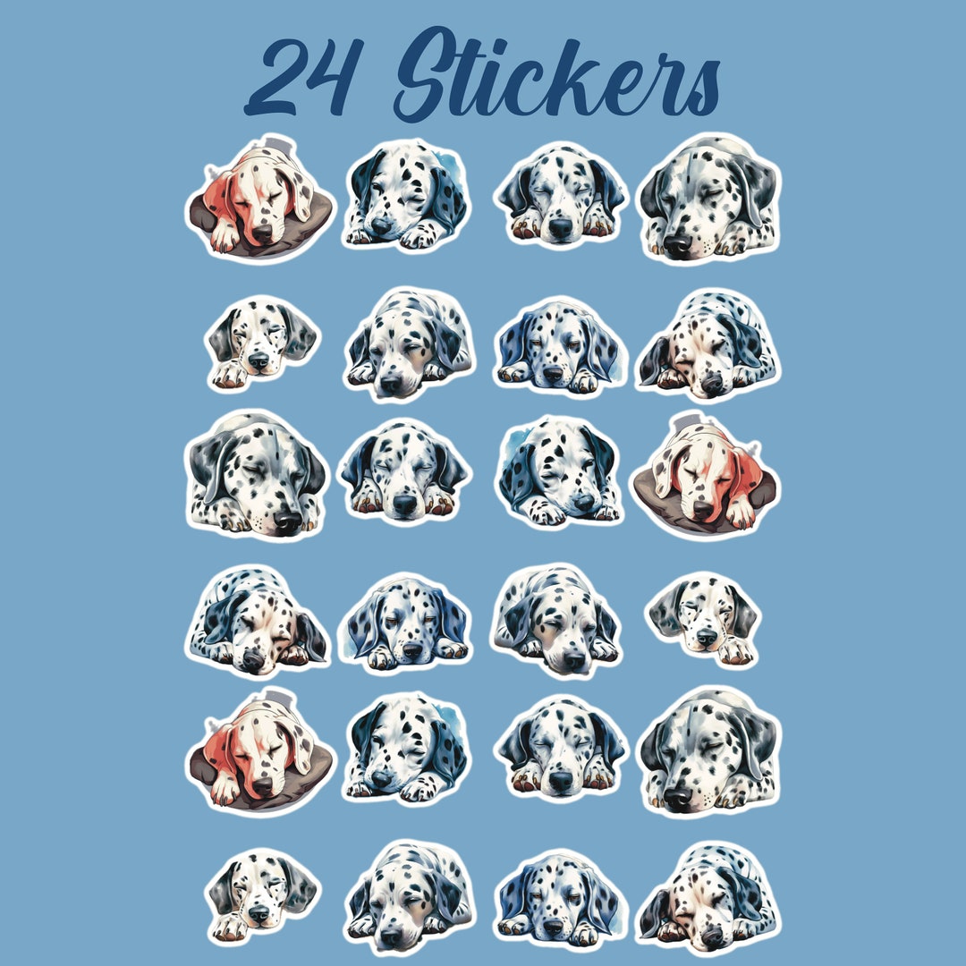 Dalmatian Stickers, Set of 24 Stickers, Sleeping Sticker, Dog Sticker ...