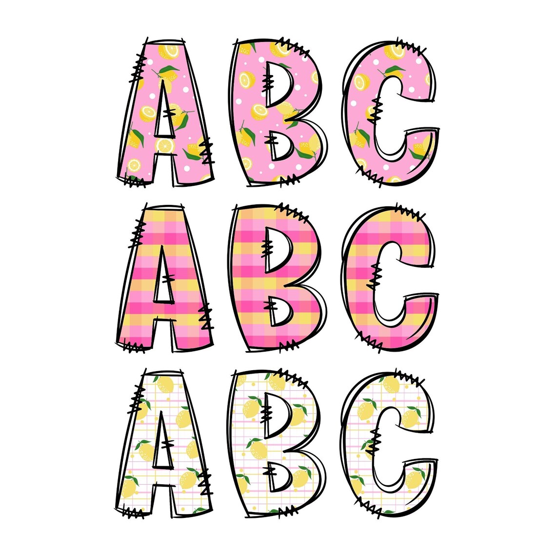 Pink Lemonade Doodle Letters PNG With Doodle Outline, Picnic Clipart ...