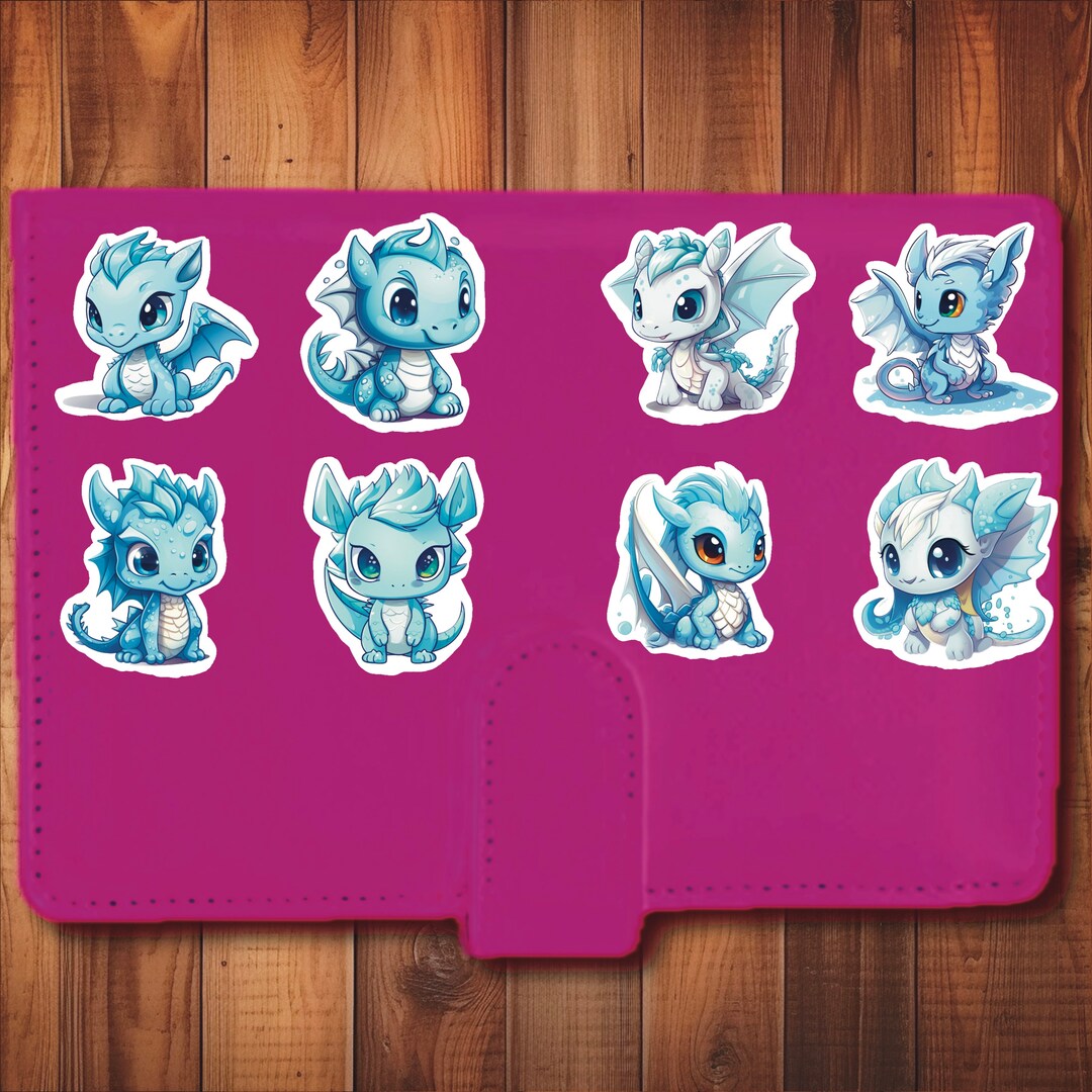 Kawaii Sky Blue Dragon, Set of 24 Stickers, Sticker, Journal Sticker ...