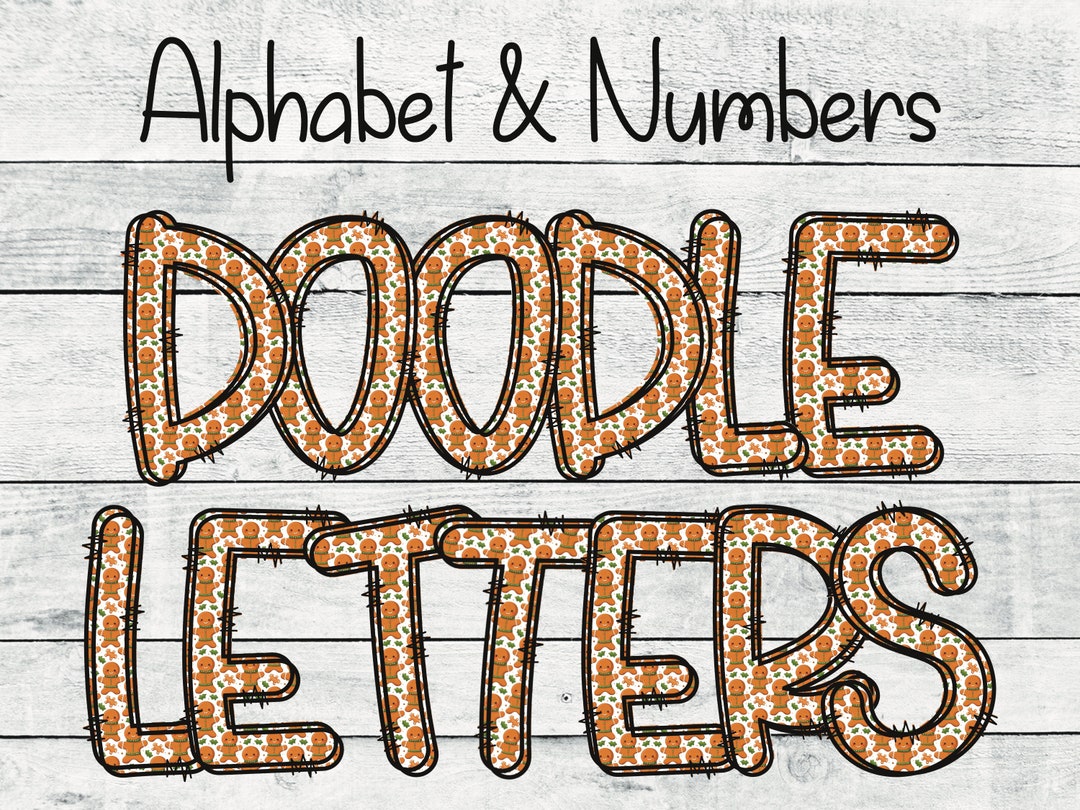 Gingerbread Man Doodle Letters PNG With Doodle Outline, Christmas ...