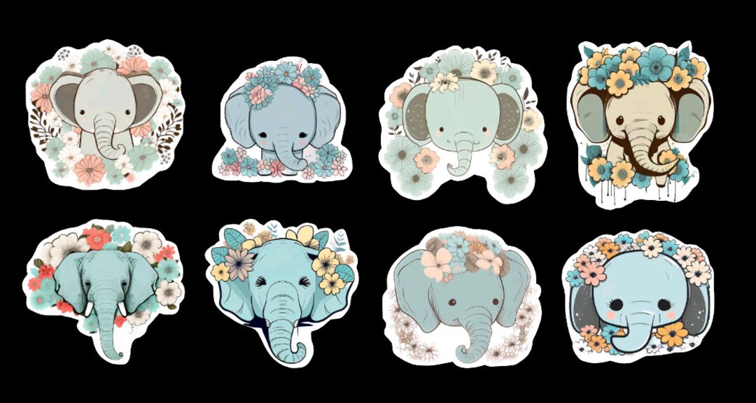 Elephant, Set of 24 Sticker, Sticker, Journal Sticker, Die Cut Stickers ...