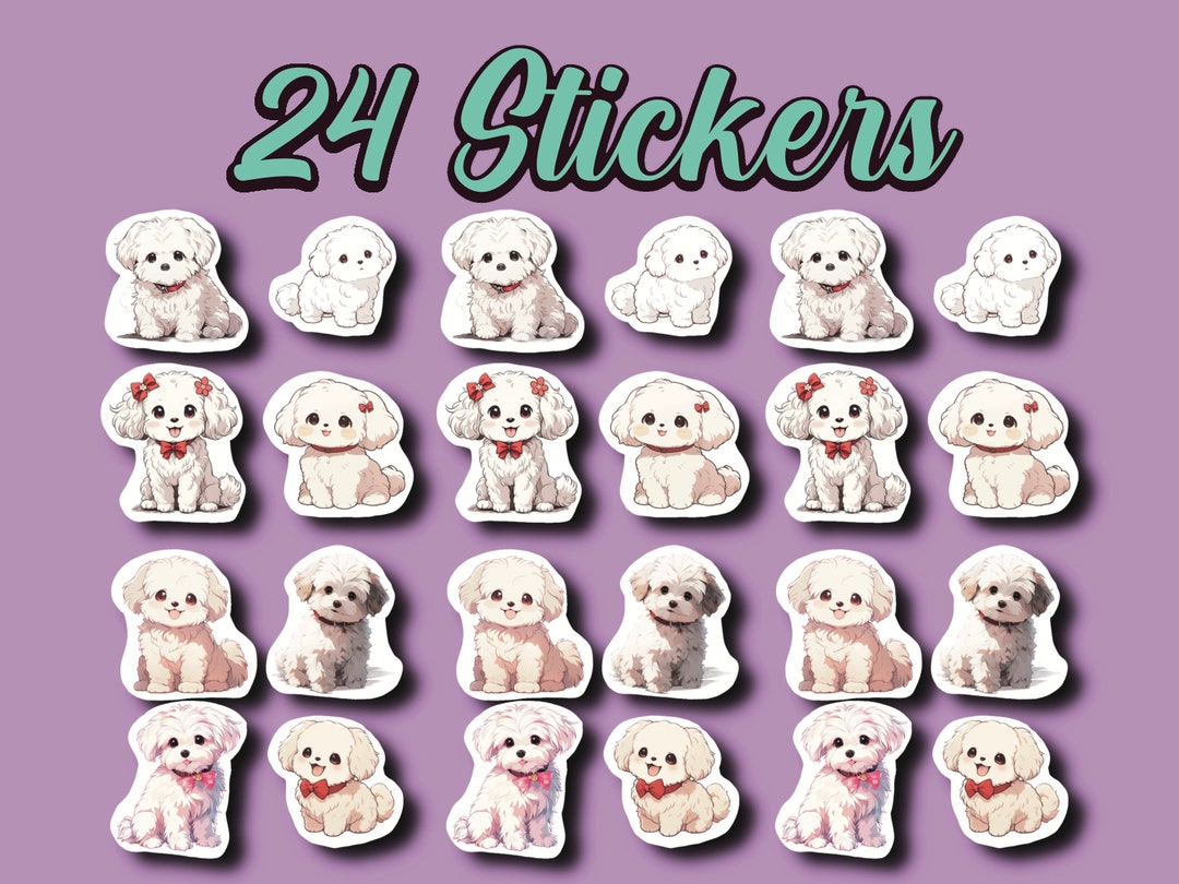 Anime Maltese Dog Stickers, Set 24 Stickers, Journal Sticker, Die Cut ...