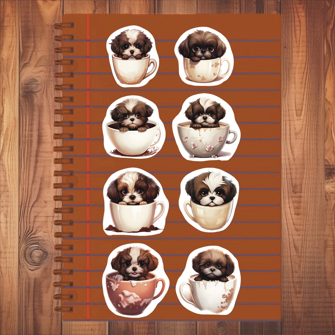 Coffee Cup Shih Tzu Dog Stickers, Set 24 Stickers, Dog Sticker, Die Cut ...