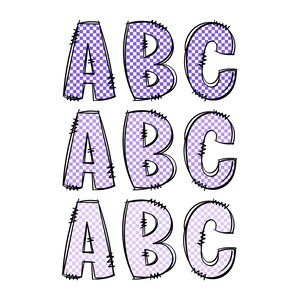 Purple Checkered Doodle Letters PNG With Doodle Outline, Clipart ...