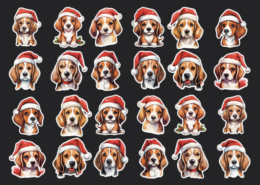 Beagle Stickers, Set of 24 Stickers, Christmas Sticker, Beagle Santa ...